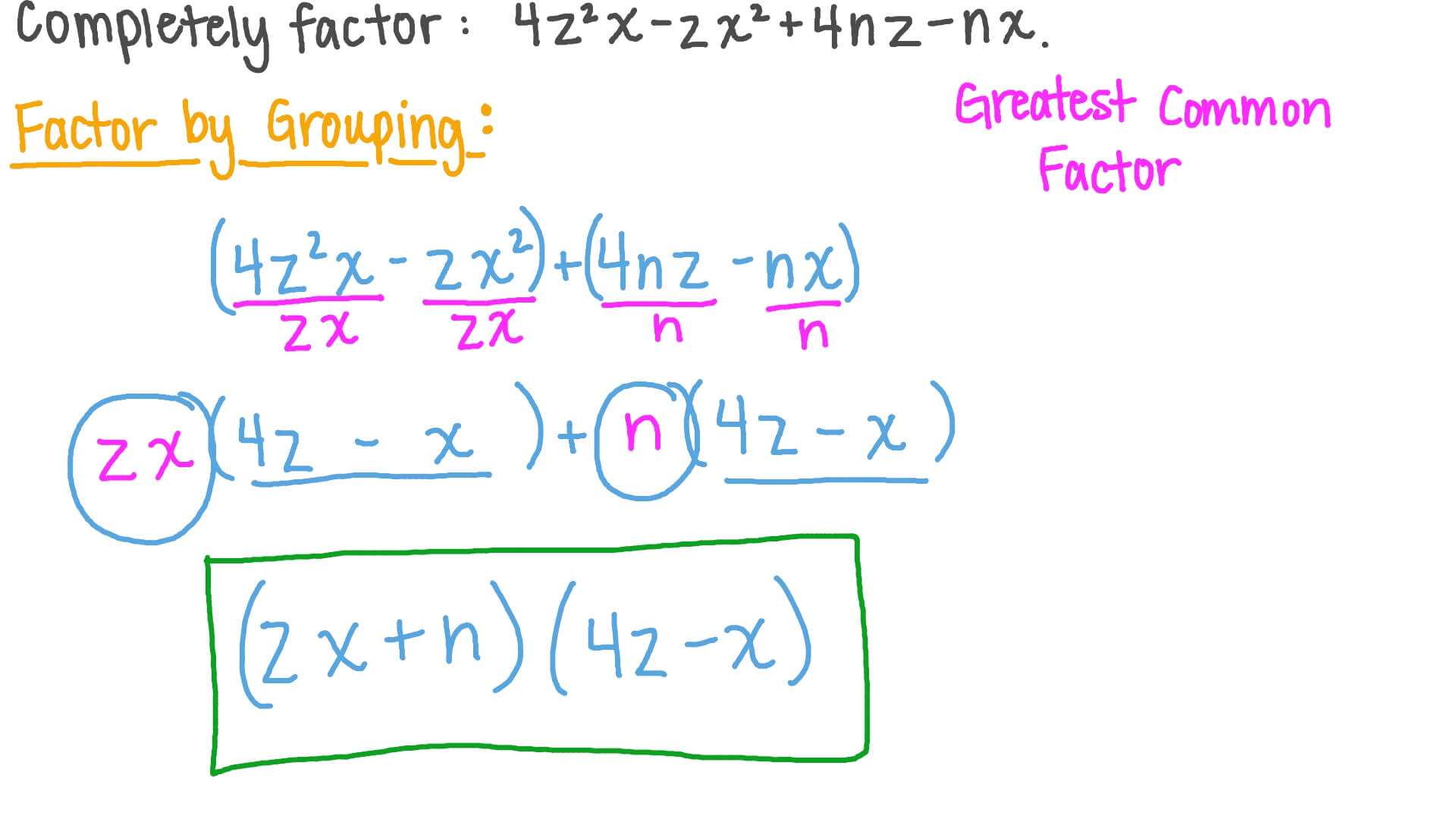 Question Video: Factorising by Grouping | Nagwa