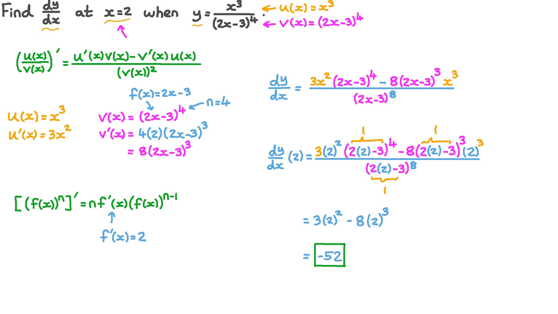 Question Video Differentiating Rational Functions Using The Quotient 