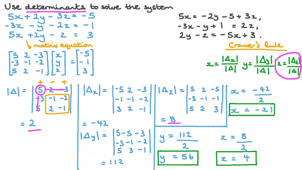 Question Video Solving A System Of Three Equations Using Determinants