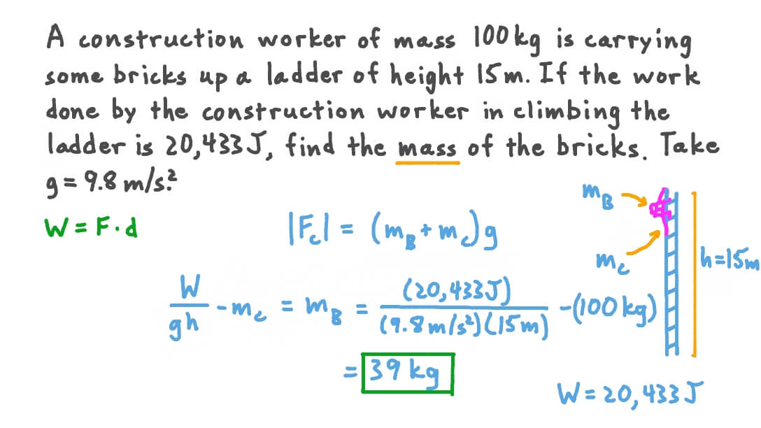 Question Video: Finding the Mass of a Body given the Work Done by a ...