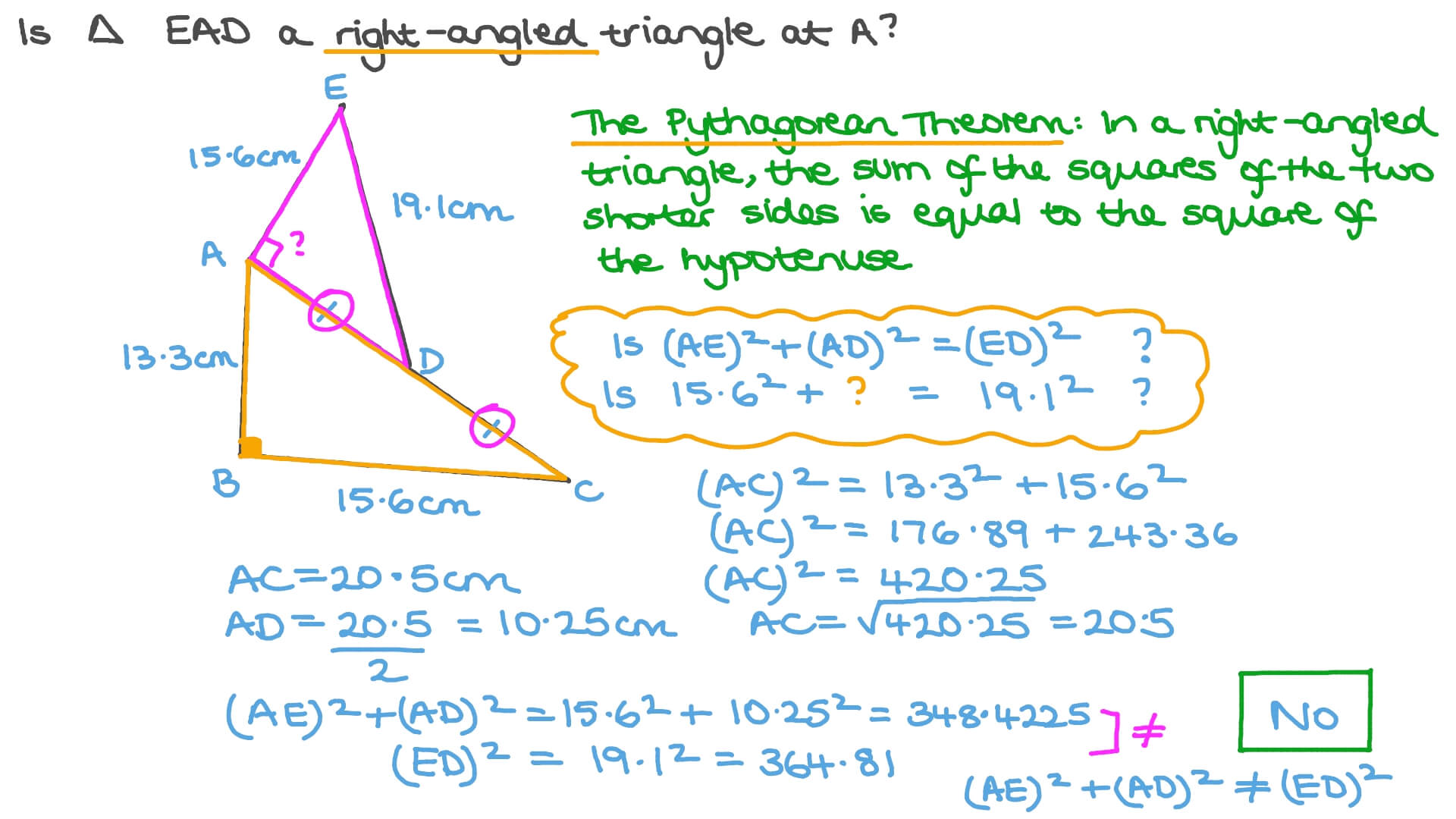 Question Video: Checking Whether the Given Triangle Is Right-Angled or ...