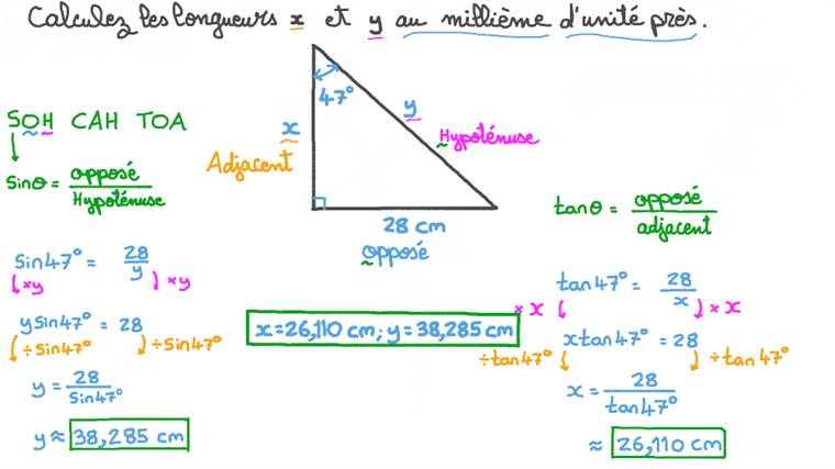 Leçon : Trigonométrie dans un triangle rectangle : déterminer la ...