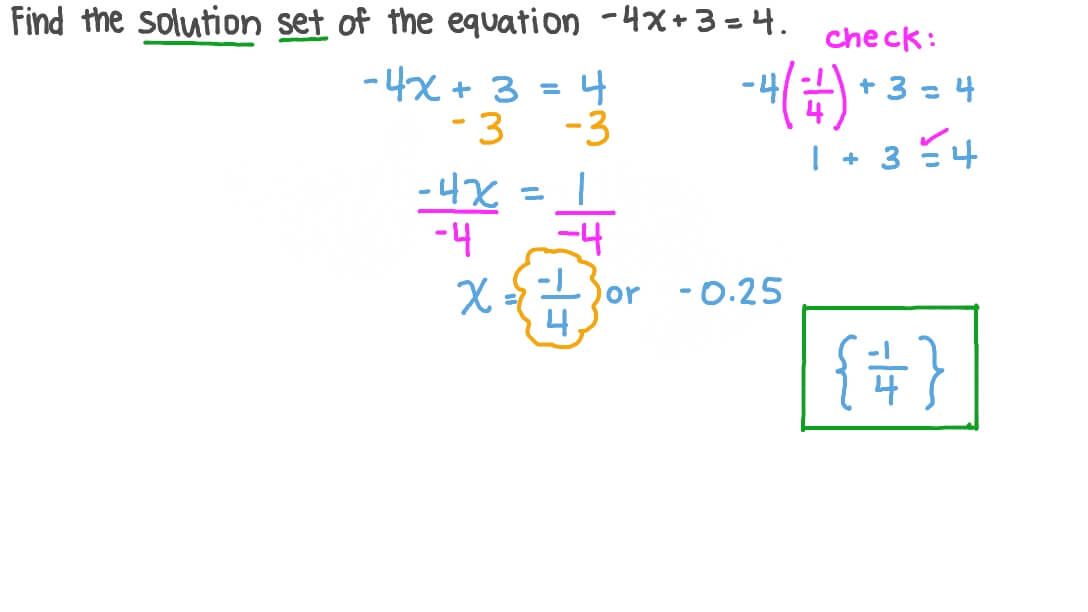 Question Video: Finding the Solution Set of a Two-Step Linear Equation ...