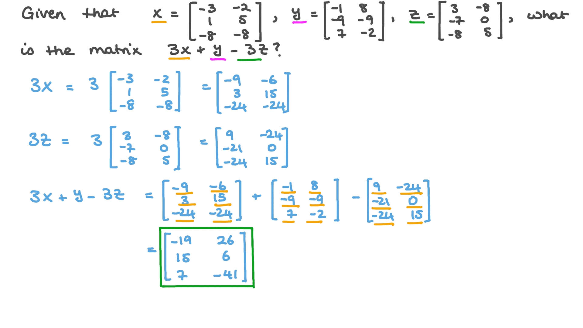 Question Video Applying Operations On Matrices Involving Scalar Multiplication To Find An