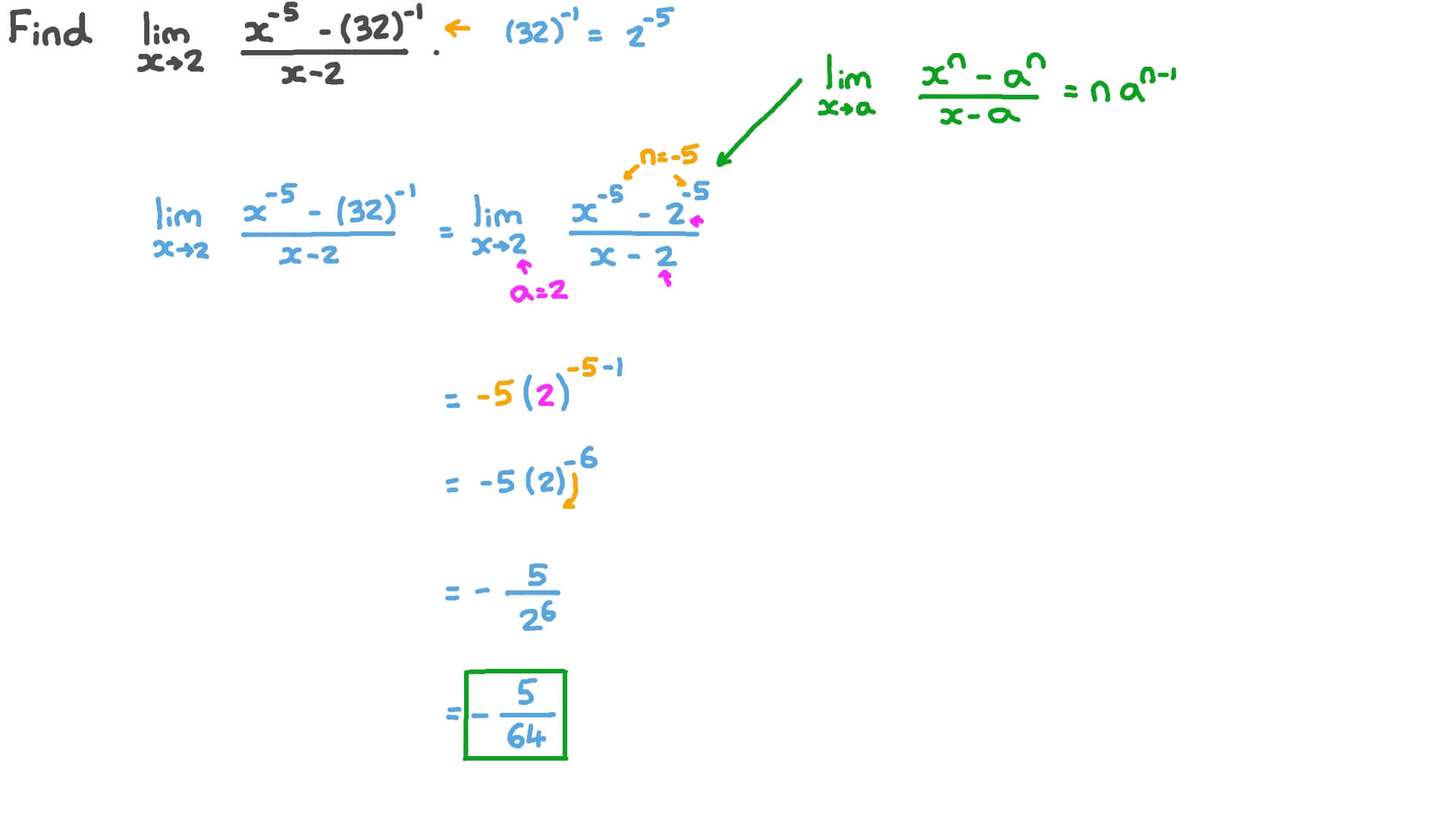 Question Video: Finding the Limit of a Difference of Powers | Nagwa