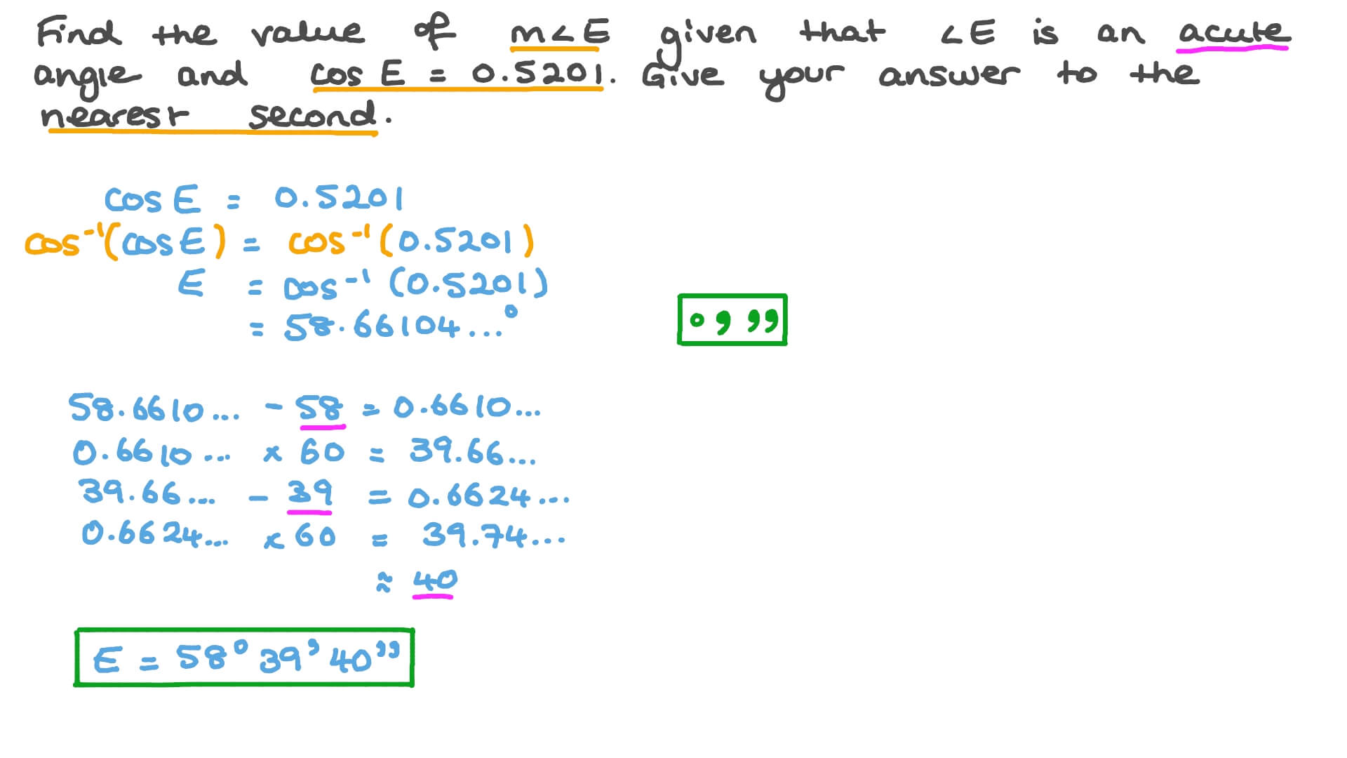 Question Video: Using Inverse Trigonometric Function to Solve a Trigonometric Equation | Nagwa